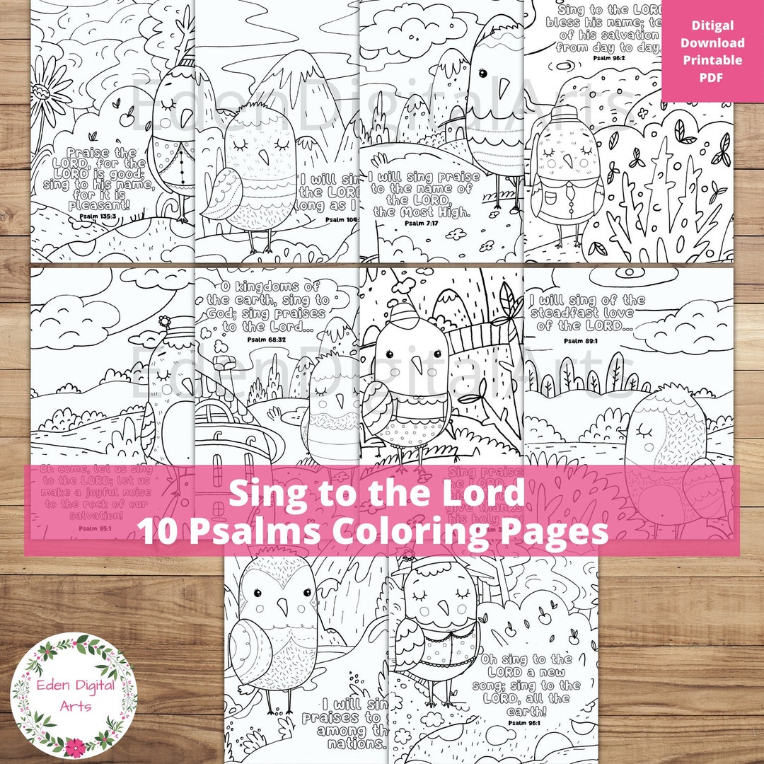 Psalms Bible Verses Doodle Coloring Pages With Cute Birds in - Etsy