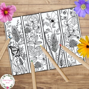 Field Wild Flowers Herbs Coloring Bookmarks or Cards, Relaxing ...