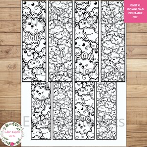 Cute Happy Kawaii Clouds Coloring Bookmarks for Kids or Adults ...