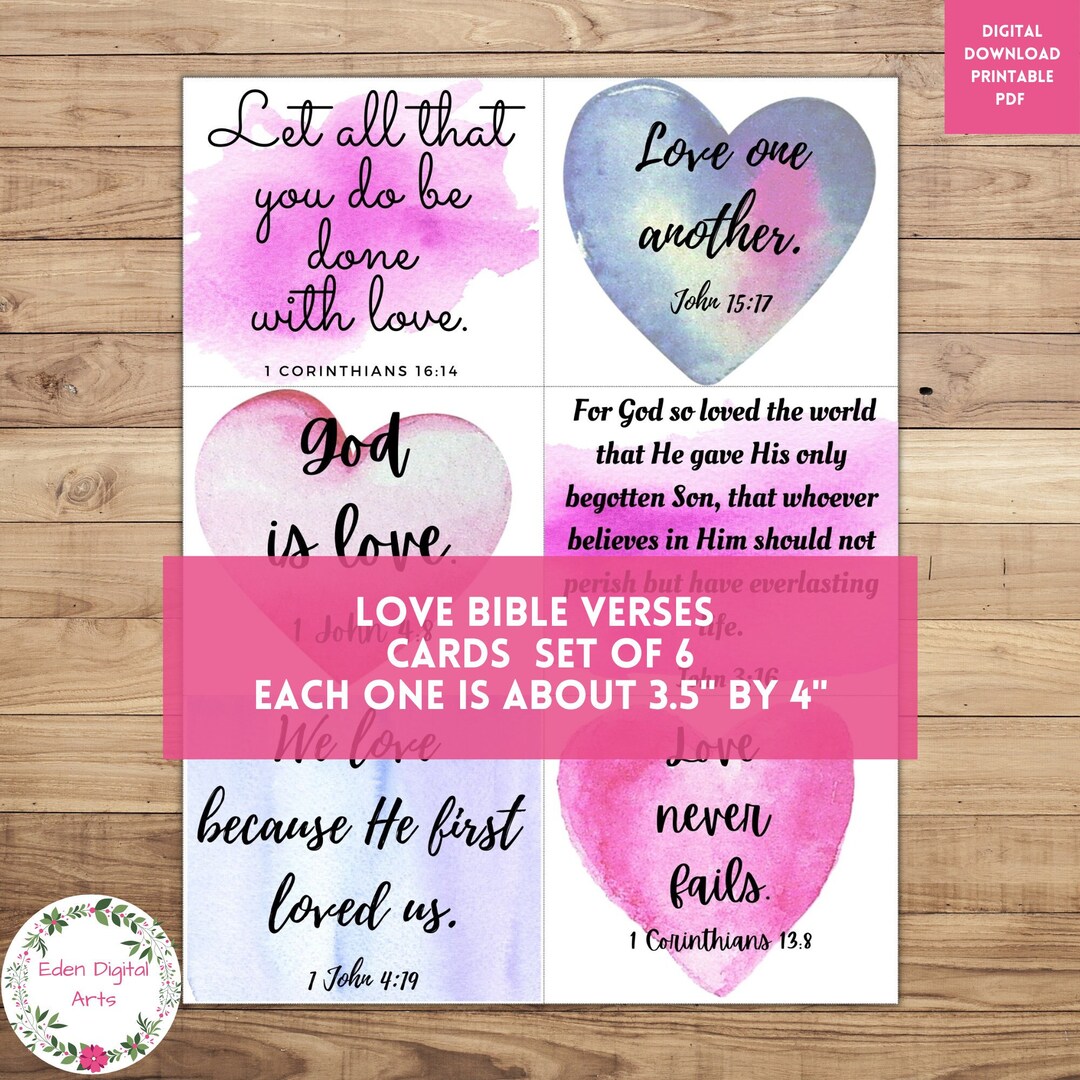 Love Bible Verses Small Note Cards, Pink Watercolor Hearts Scripture ...