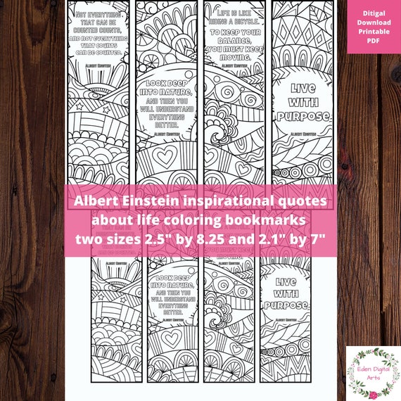 Albert Einstein Life Quotes Coloring Bookmarks Inspirational | Etsy