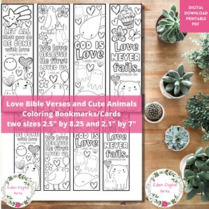 Color Your Bookmarks Love Bible Verses & Cute Animals - Etsy