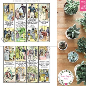 Pride and Prejudice Quotes Bookmarks Jane Austen Book Club Favor Cards ...