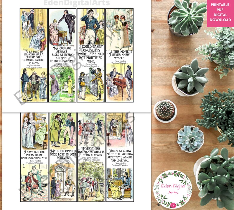Pride and Prejudice Quotes Bookmarks Jane Austen Book Club - Etsy