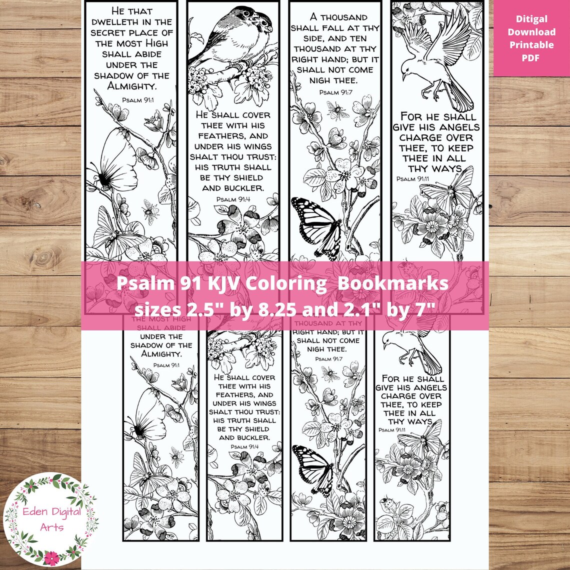 Psalm 91 KJV Bible Verse Coloring Bookmarks Birds Floral | Etsy