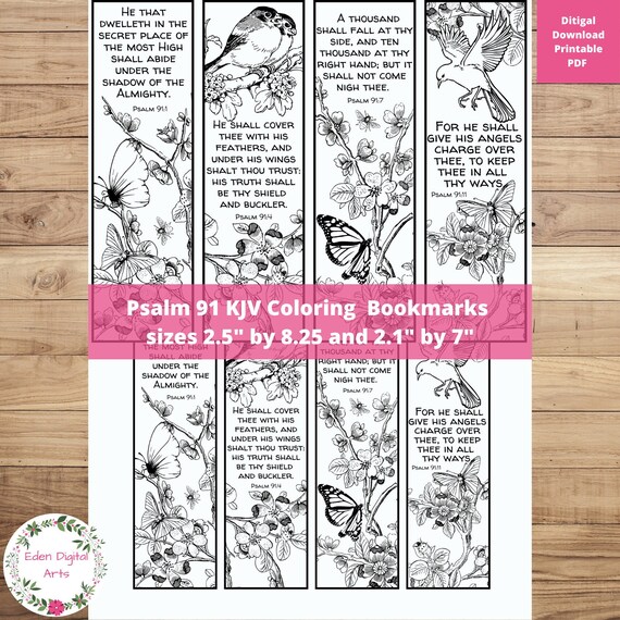 Psalm 91 KJV Bible Verse Coloring Bookmarks Birds Floral | Etsy