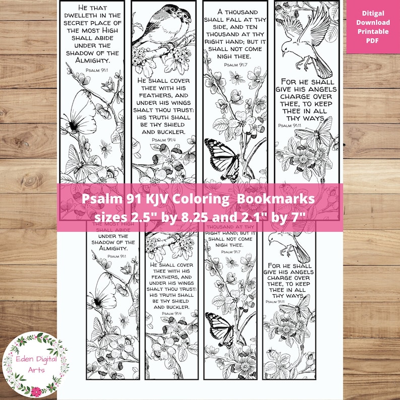Psalm 91 KJV Bible Verse Coloring Bookmarks Birds Floral | Etsy