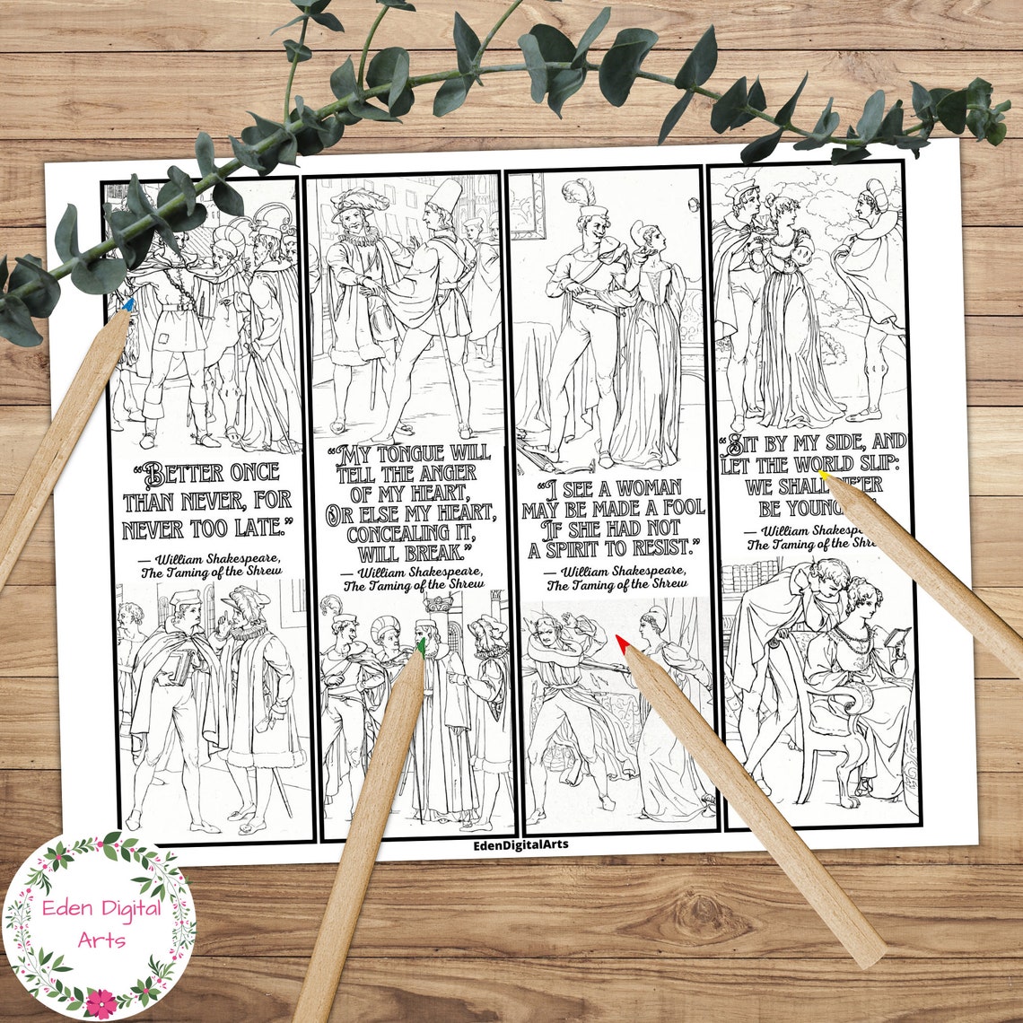 Shakespeare Quotes Coloring Bookmarks, Taming of the Shrew Play ...