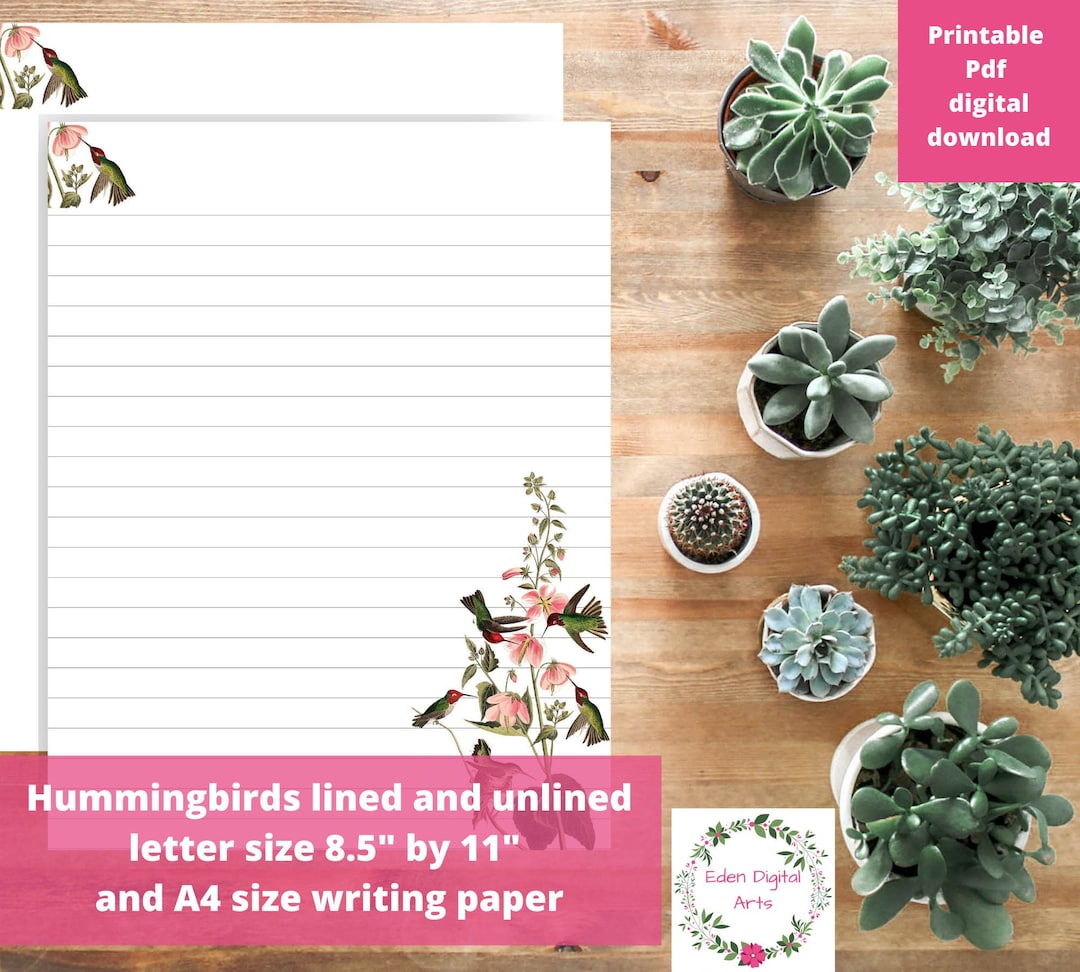 Vintage Hummingbirds Writing Paper Stationery Lined and Blank, Birds A4 ...