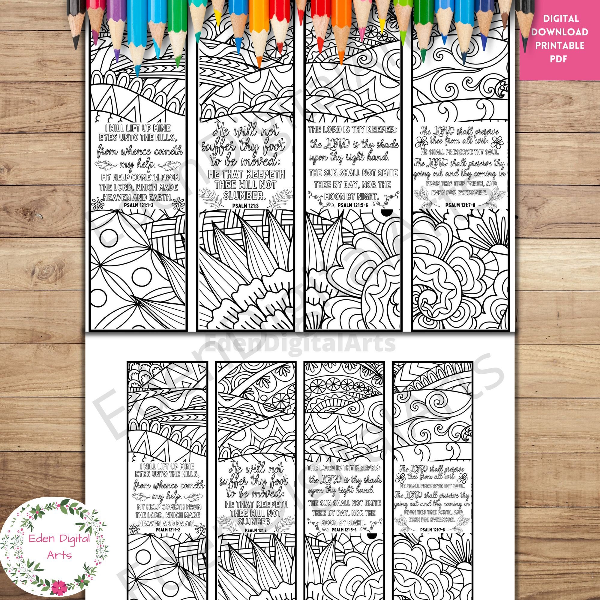 Psalm 121 Coloring Bible Verse Bookmarks KJV Scripture Christian Prayer ...