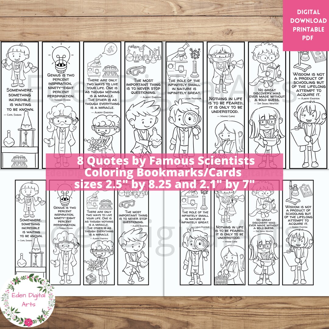 Famous Scientists Quotes Coloring Bookmarks for Kids, Back to School ...