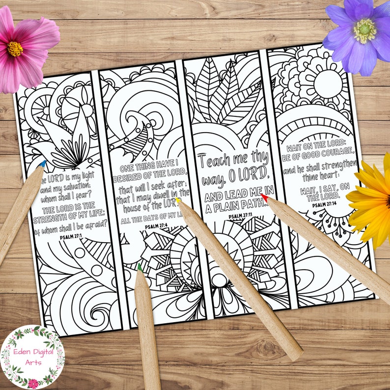 Psalm 27 Coloring Bible Verse Bookmarks, KJV Scripture Christian Prayer ...