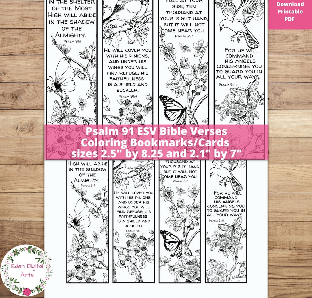 Psalm 91 ESV Bible Verse Coloring Bookmarks, Birds Floral Scripture ...