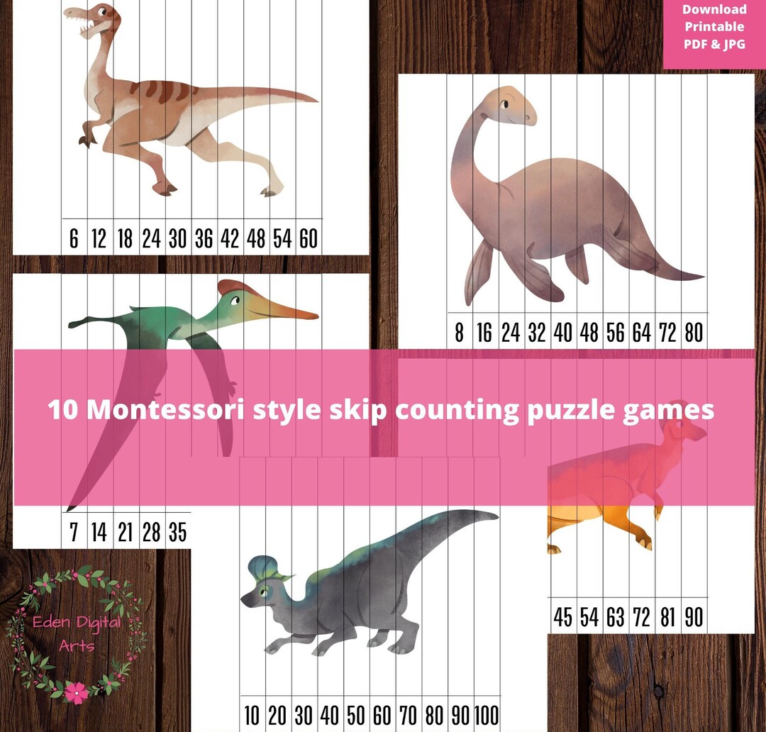 Dinosaurs Skip Counting Puzzle Games Printable Montessori Educational ...