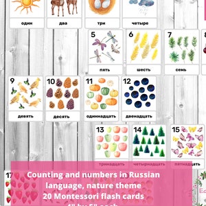 Russian Language Numbers Counting Nature Flashcards, Cyrillic ...