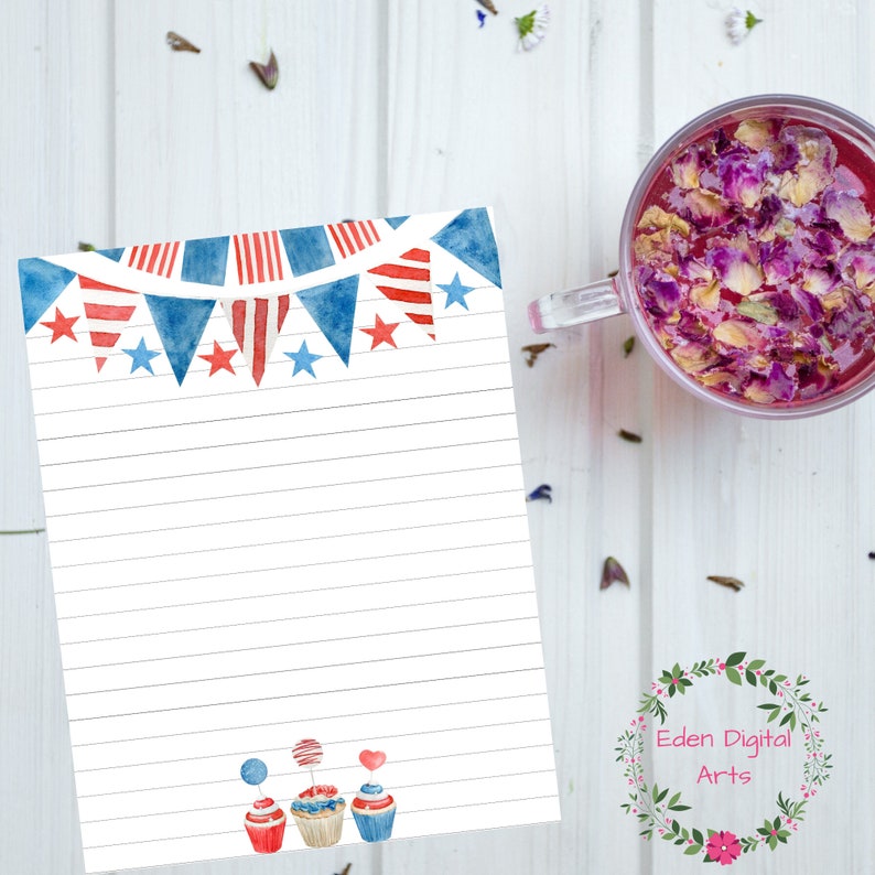 Patriotic Writing Paper Printable Stationery Lined and Blank - Etsy