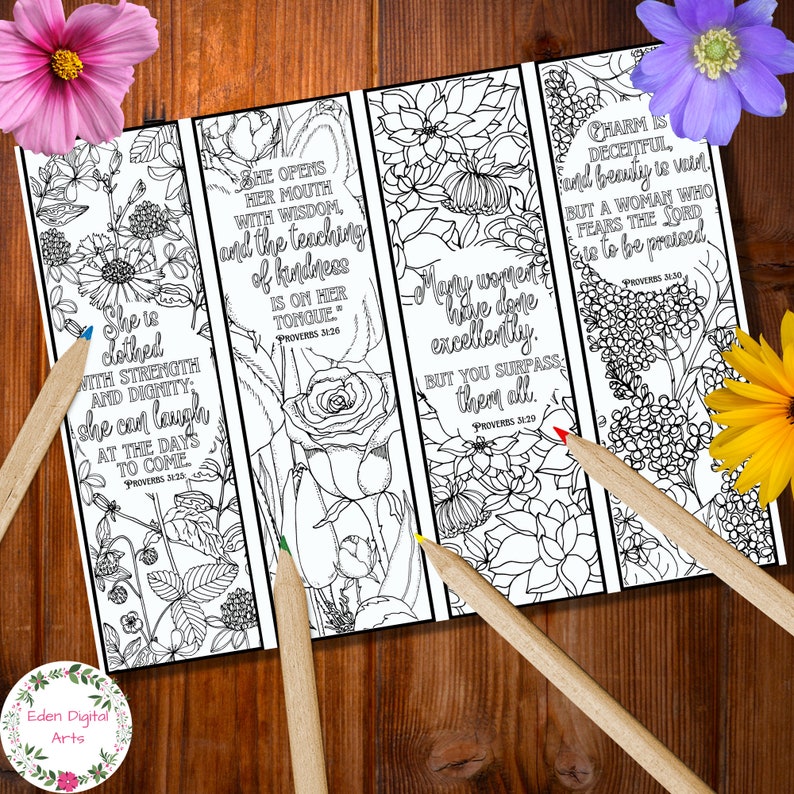 Proverbs 31 Coloring Bible Verse Bookmarks Cards Scripture & Garden ...