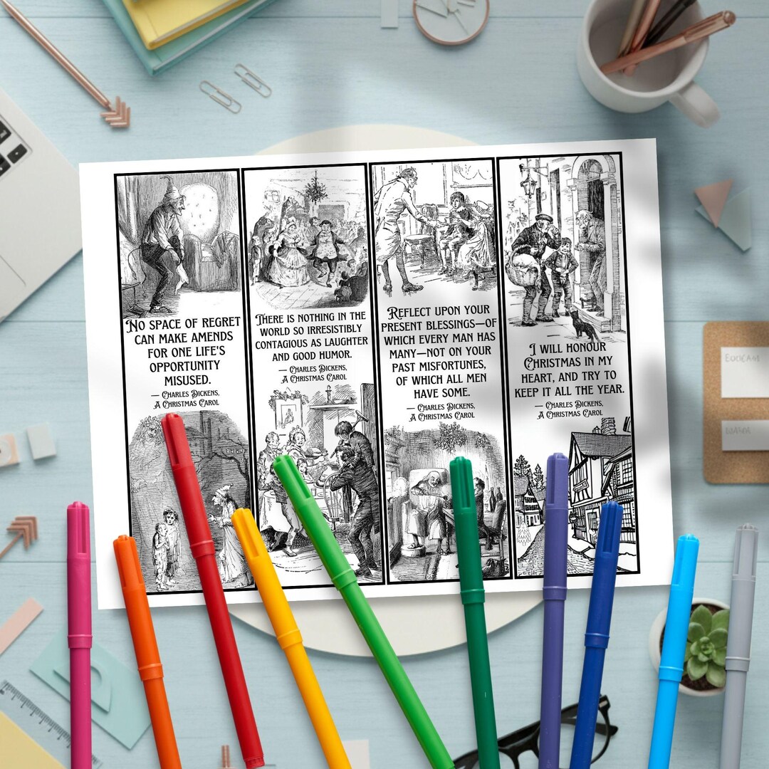 Christmas Carol Quotes Coloring Bookmarks Charles Dickens Book Club ...