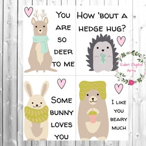 Cute Animal Puns Valentines for Kids, Boys & Girls Neutral Colors , 8 ...