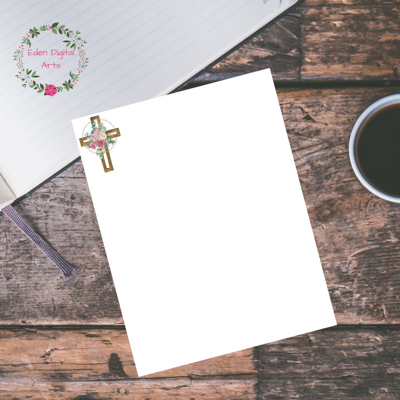 Floral Cross Writing Paper Printable Christian Stationery - Etsy