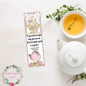 The Secret Garden Printable Bookmarks, Flowers Birds Quotes Cards for ...