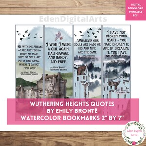 Wuthering Heights Quotes Bookmarks Watercolor Emily Bronte Novel Fan ...