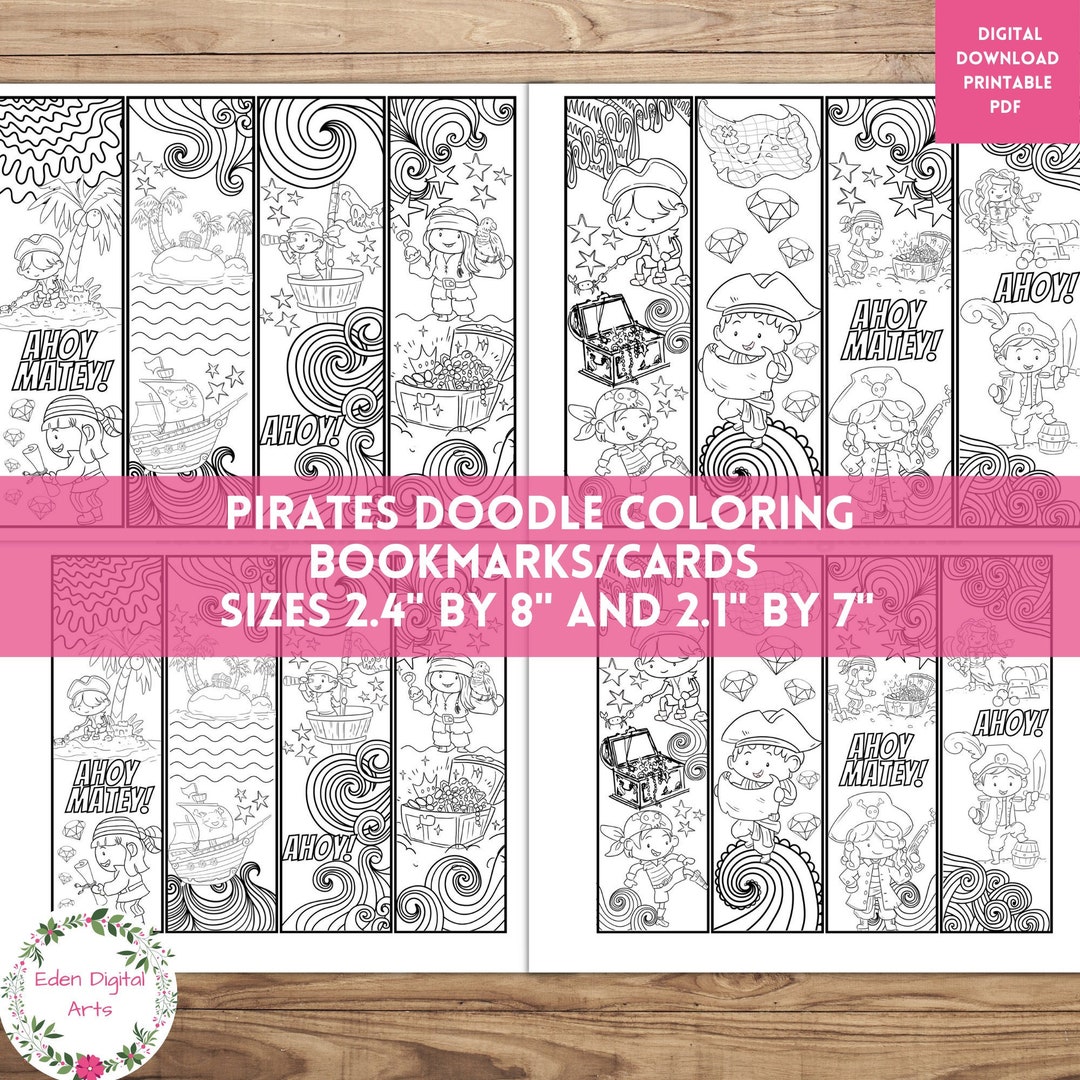 Pirates Doodle Coloring Bookmarks, Treasure Adventure Craft, Party ...