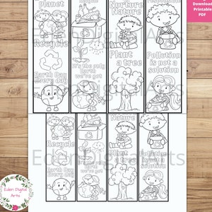 Ecology Earth Day Cute Kawaii Kids Coloring Bookmarks, Class Spring ...