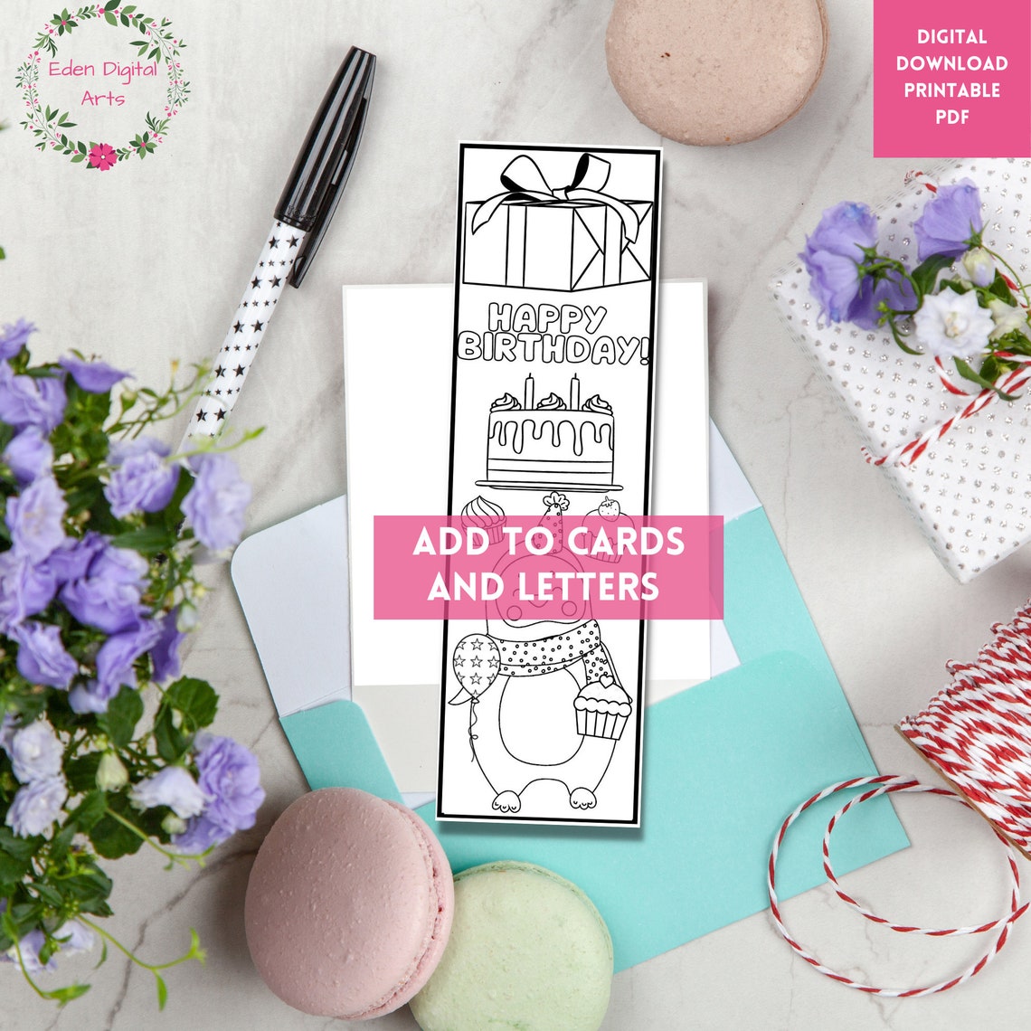 Happy Birthday Party Coloring Bookmarks for Kids Cute Animals - Etsy