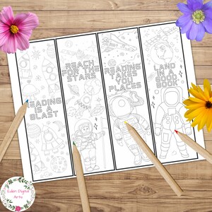 Space Theme Coloring Bookmarks for Kids, Astronauts Spaceships Reading ...