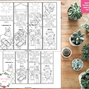 Christmas Bible Verse Nativity Coloring Bookmarks for Kids Scripture ...