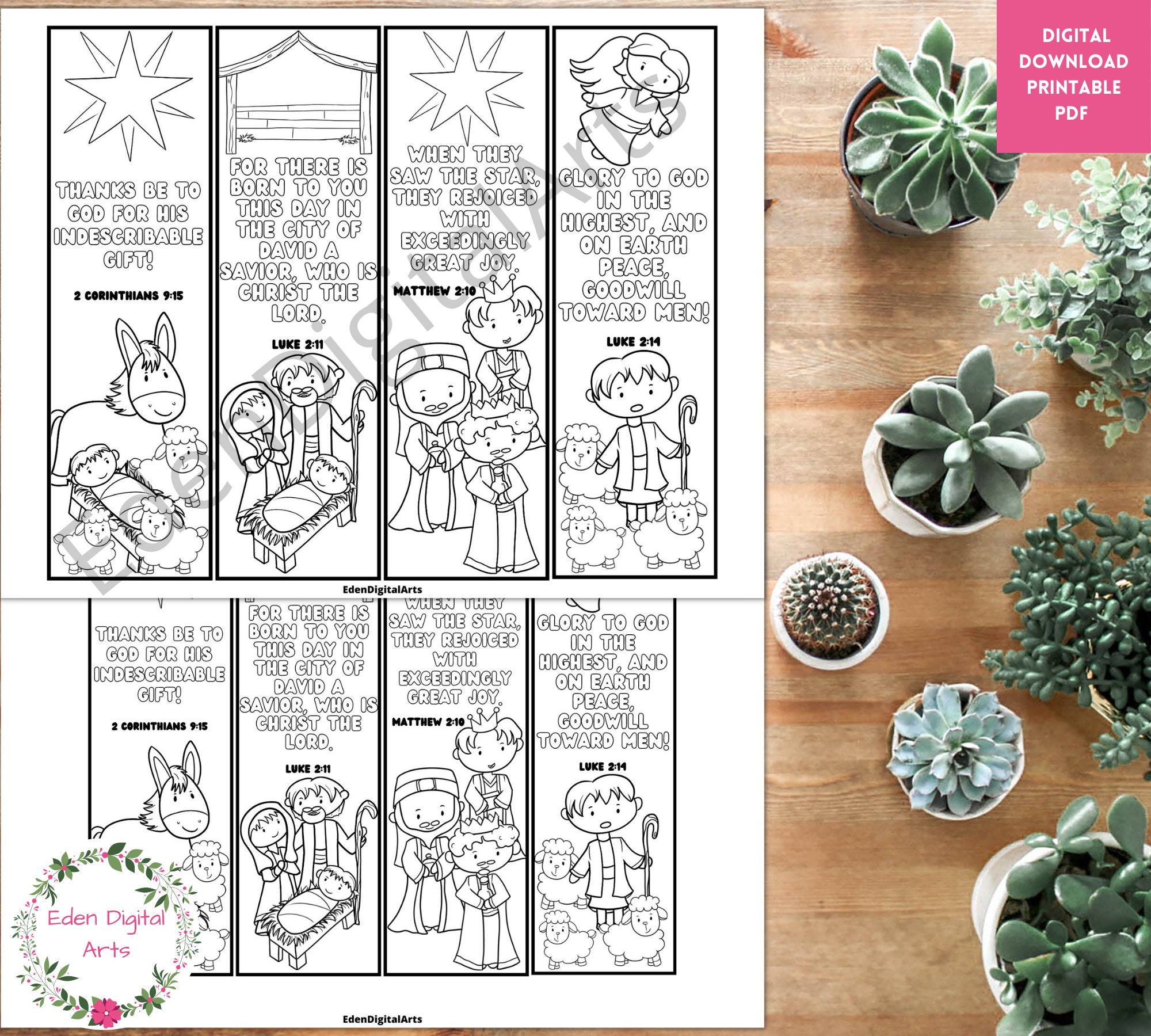 Christmas Bible Verse Nativity Coloring Bookmarks for Kids Scripture ...
