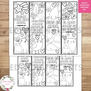 Color Your Bookmarks Spanish Love Bible Verses & Cute Animals, Espanol ...