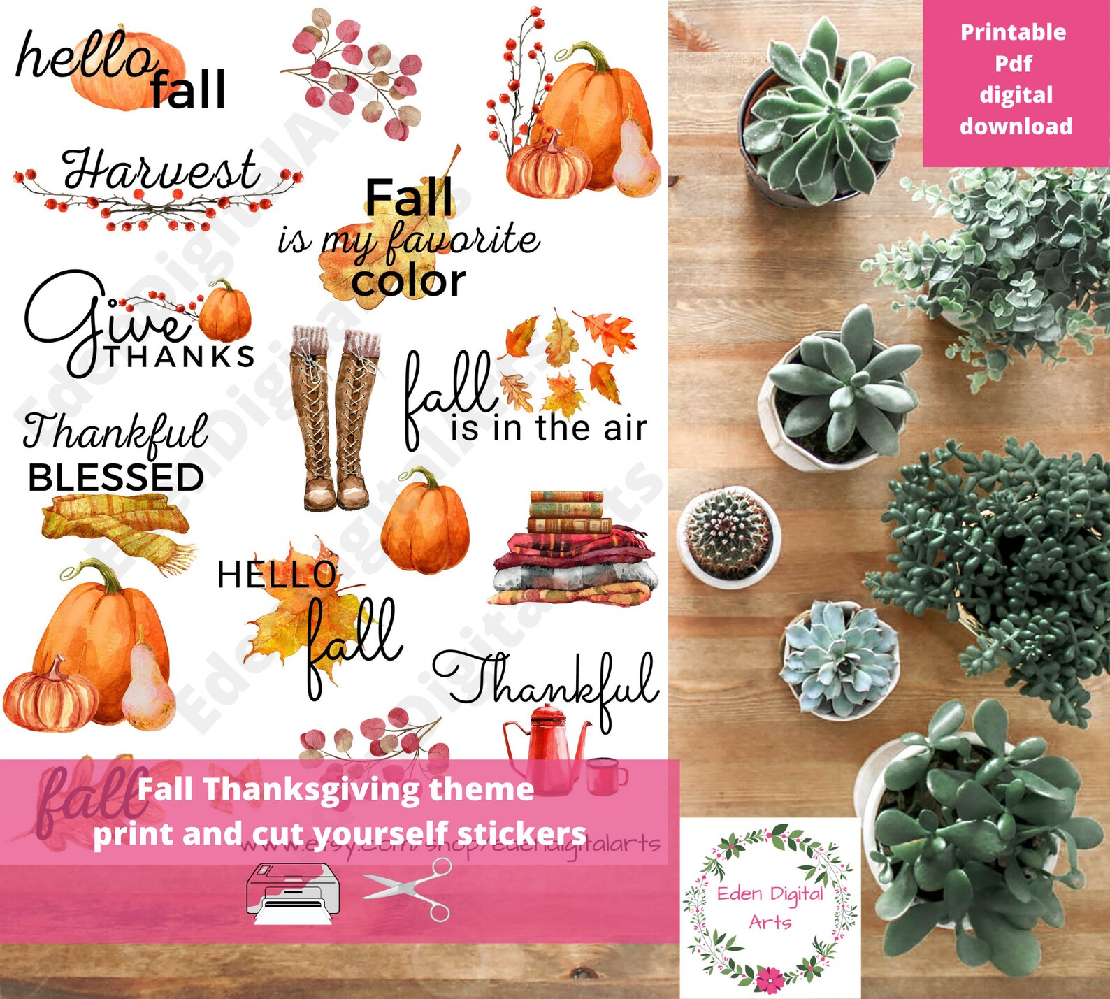 Thankful Fall Quotes Stickers Print & Cut Cozy Autumn Leaves - Etsy