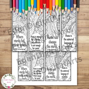 Inspirational Music Quotes Coloring Bookmarks, Zentangle Doodles ...