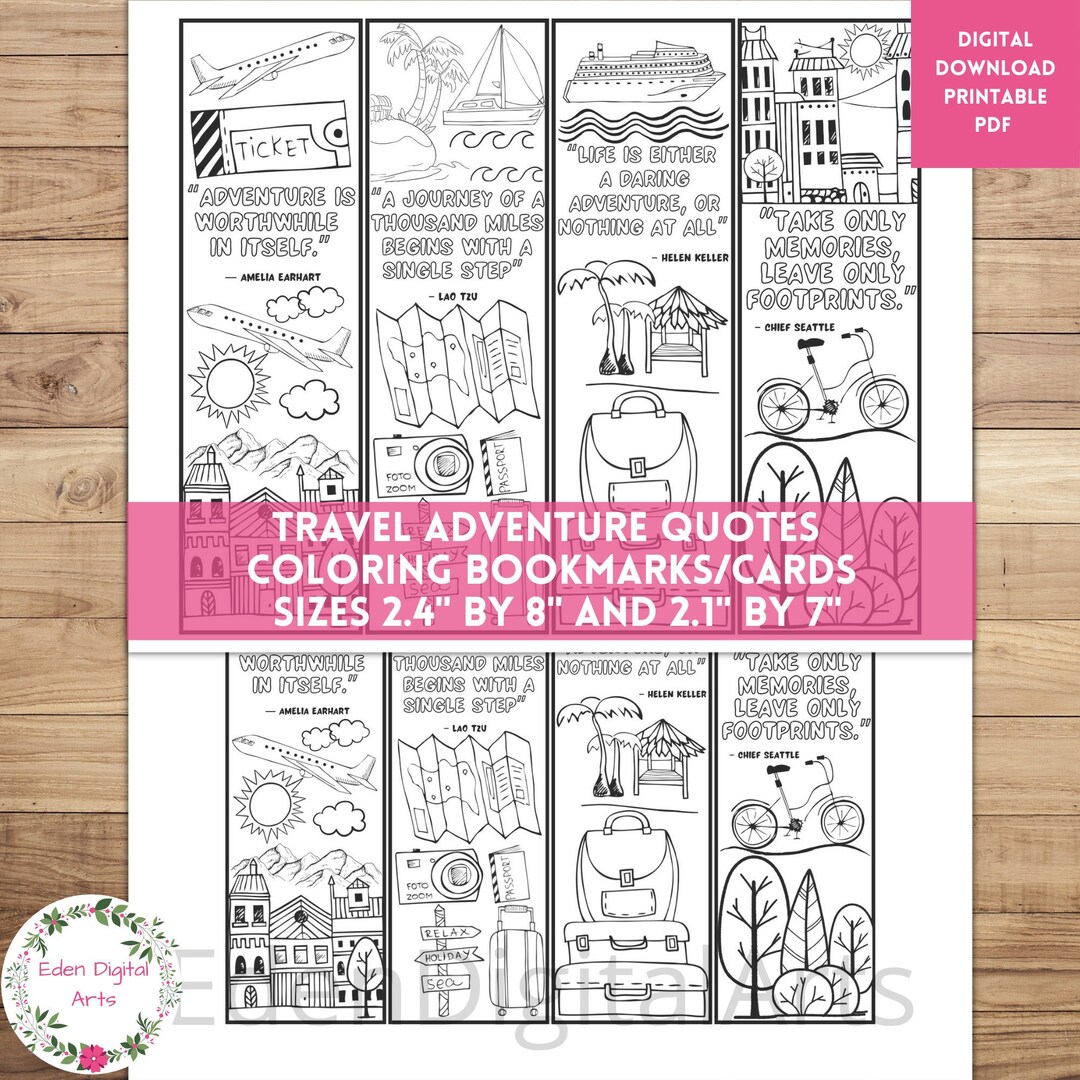 Travel Quotes Coloring Bookmarks for Kids and Adults, Adventure Road ...