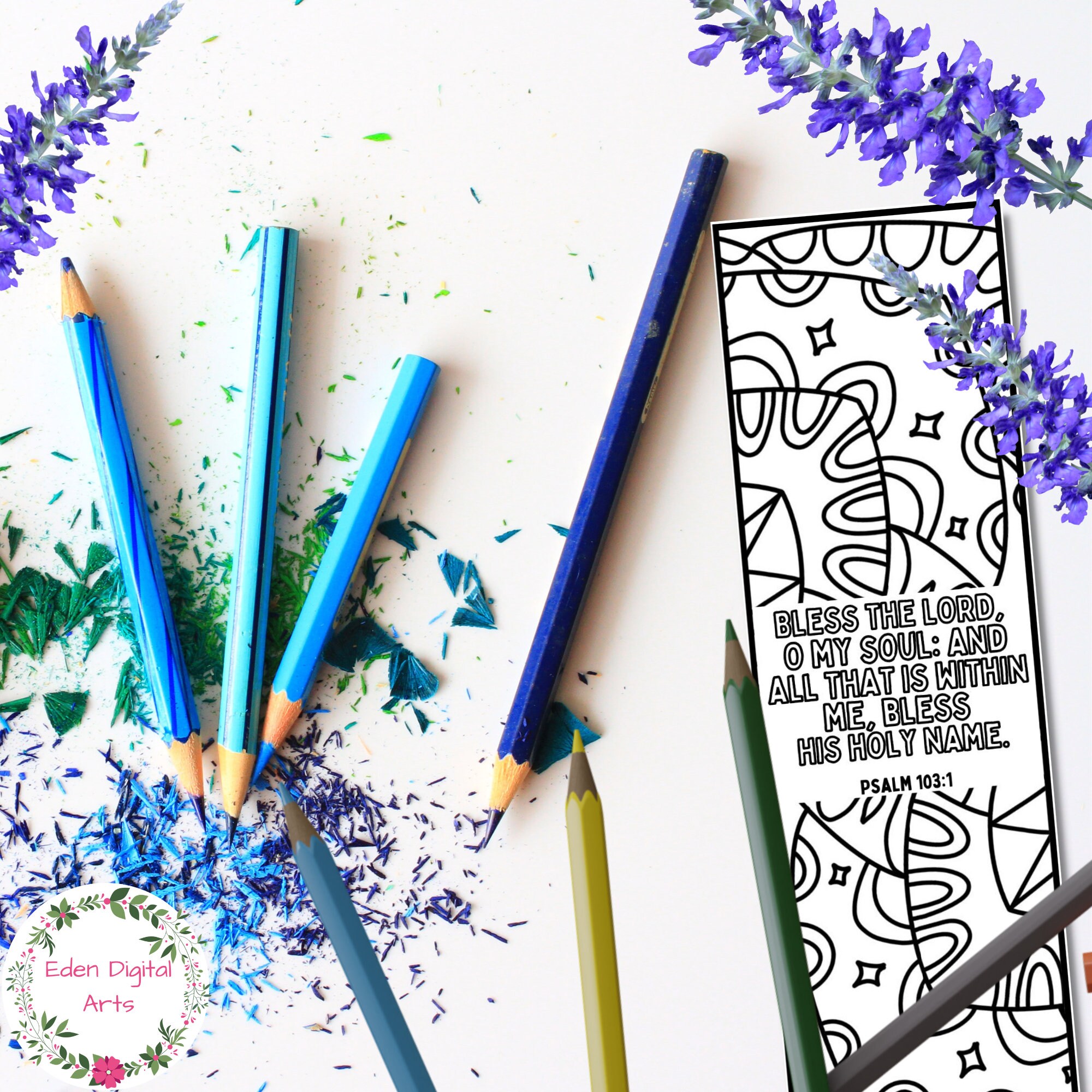 Psalm 103 Coloring Bible Verse Bookmarks, KJV Scripture Doodle ...
