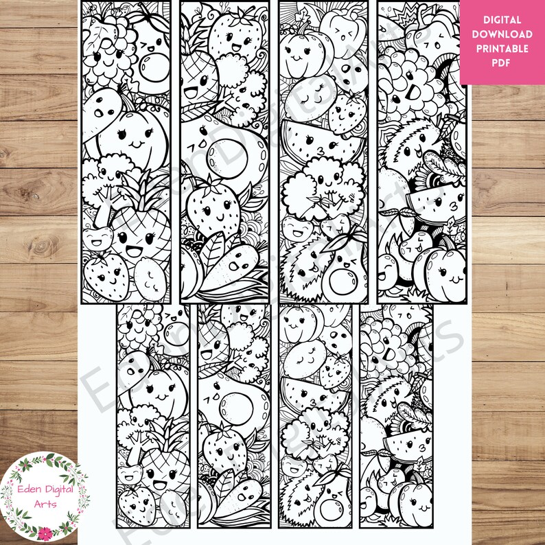 Cute Kawaii Fruit Coloring Bookmarks for Kids or Adults - Etsy