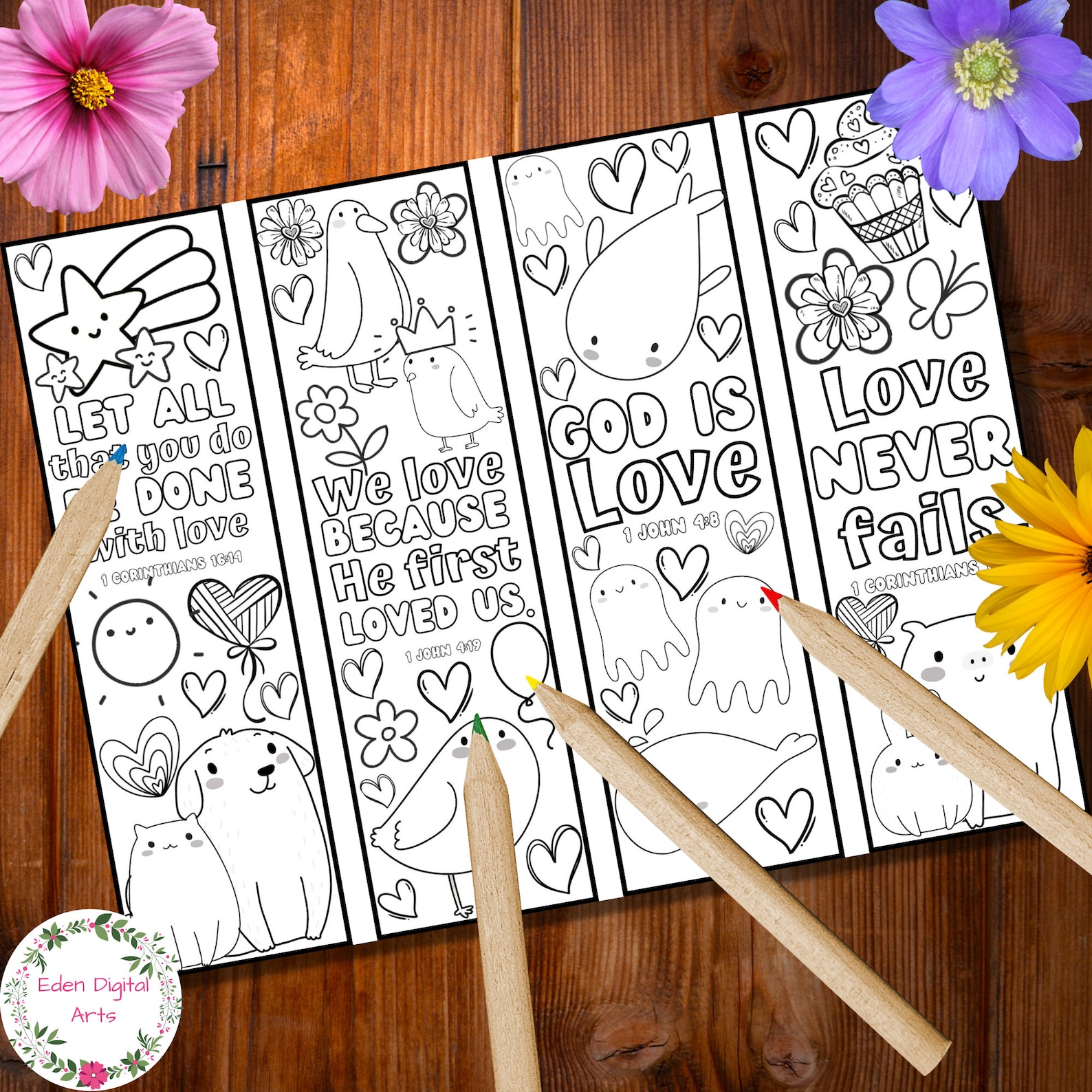 Color Your Bookmarks Love Bible Verses & Cute Animals Christian ...