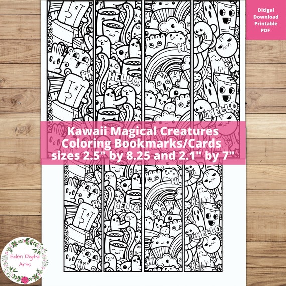 Coloring Bookmarks for Kids or Adults With Cute Kawaii Doodle - Etsy