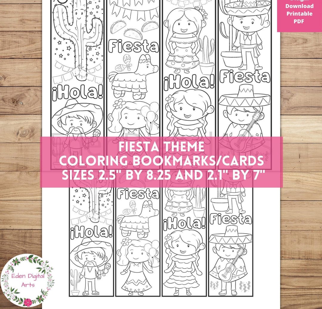 Fiesta Party Coloring Bookmarks Party Favors Classroom Hispanic ...