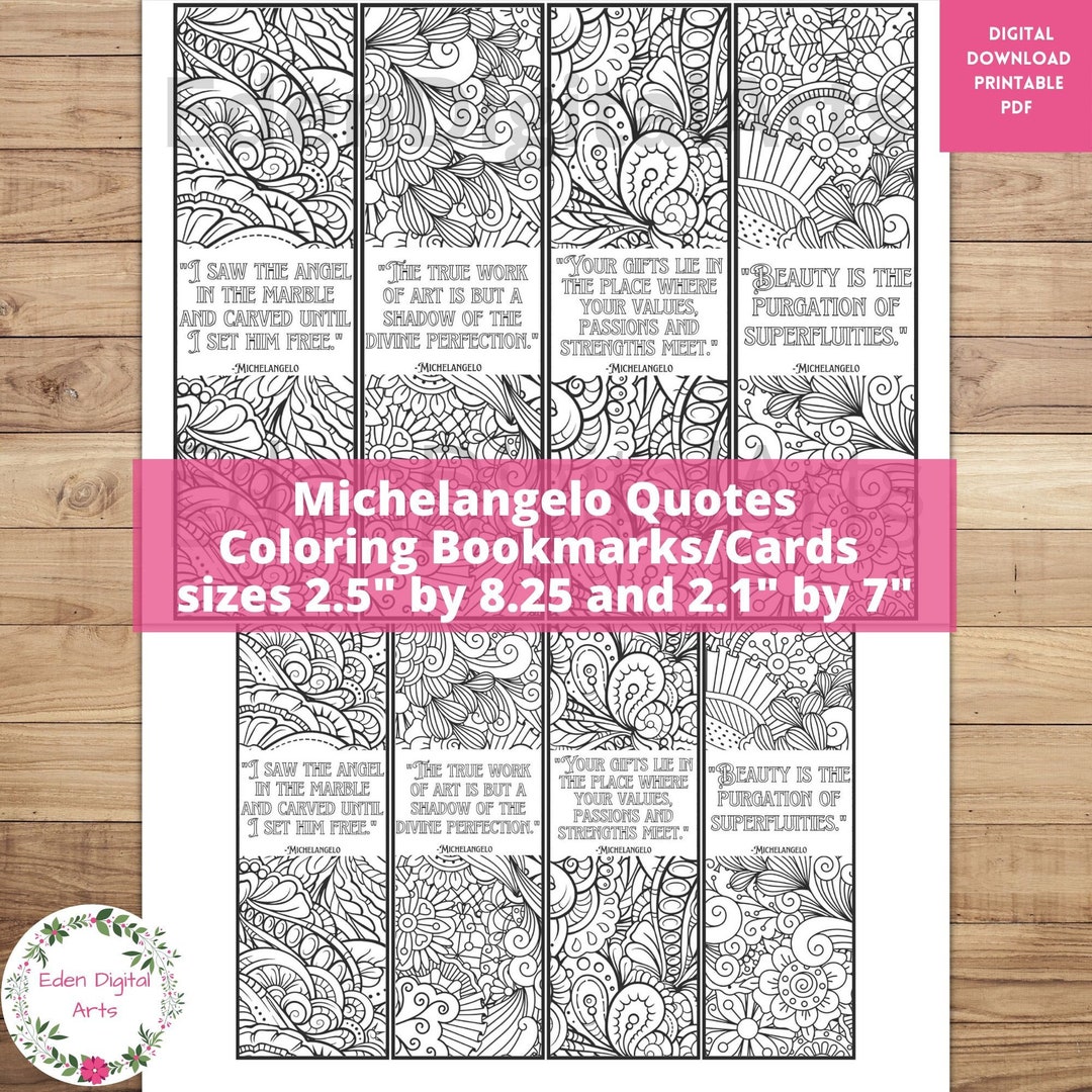 Michelangelo Art Quotes Coloring Bookmarks, Class Zen Doodle Relaxing ...