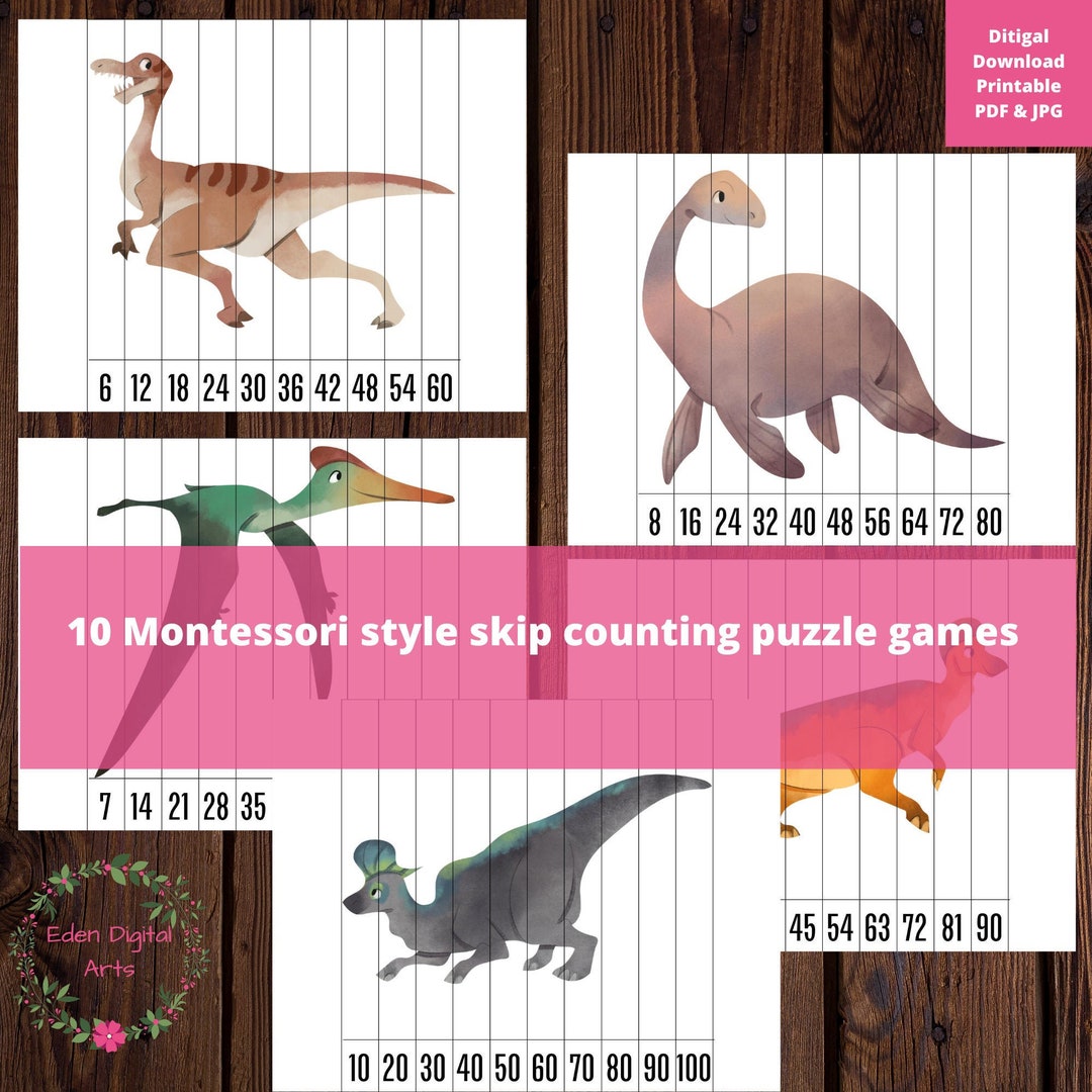 Dinosaurs Skip Counting Puzzle Games Printable Montessori - Etsy