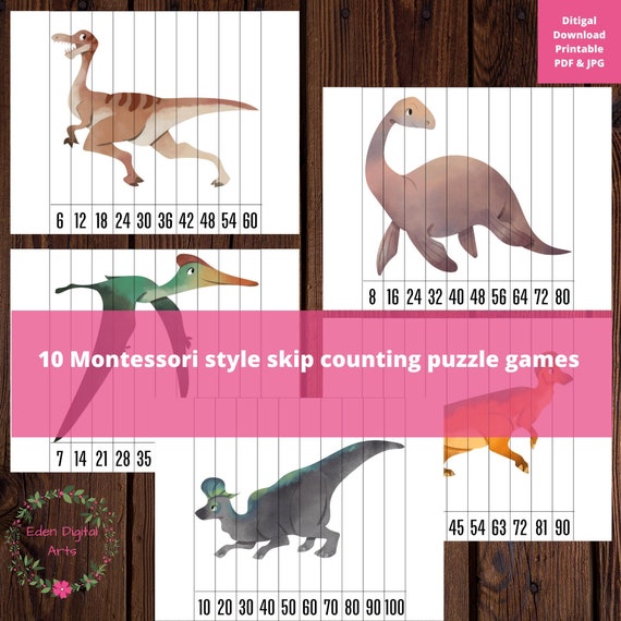 Dinosaurs Skip Counting Puzzle Games Printable Montessori | Etsy