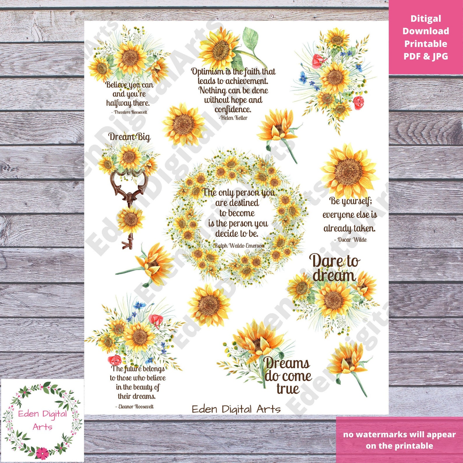 Sunflowers Motivational Quotes Stickers Floral Inspirational - Etsy
