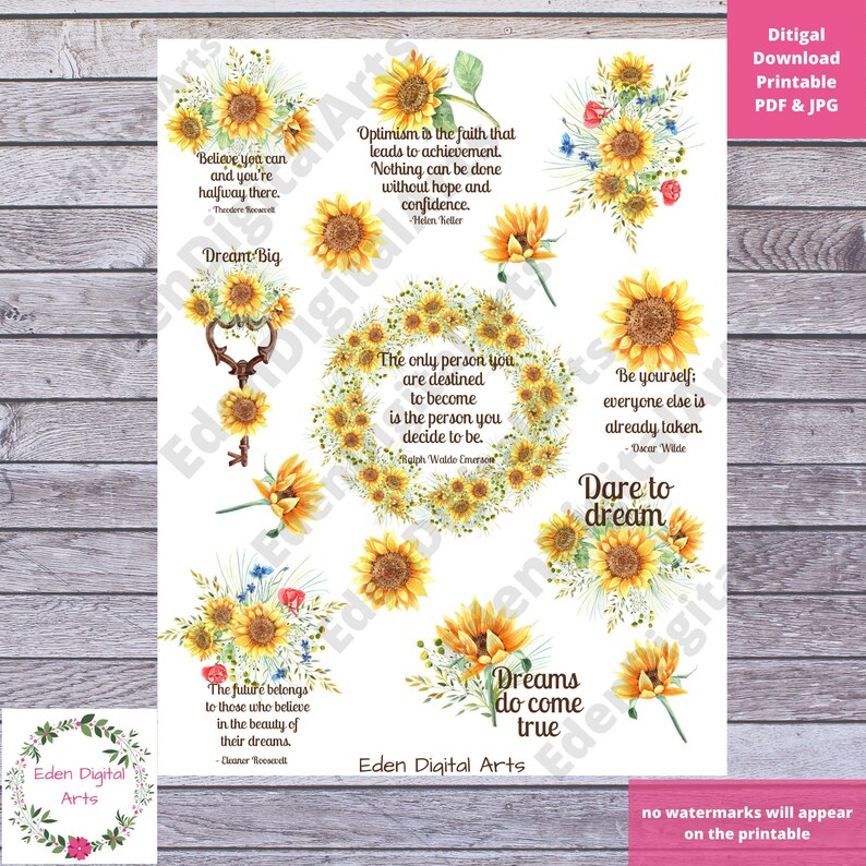 Sunflowers Motivational Quotes Stickers Floral Inspirational - Etsy