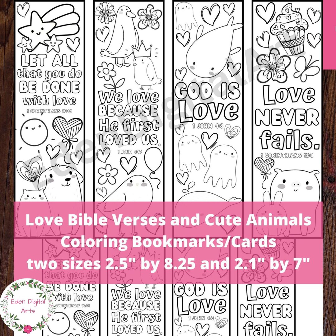 Color Your Bookmarks Love Bible Verses & Cute Animals, Christian ...