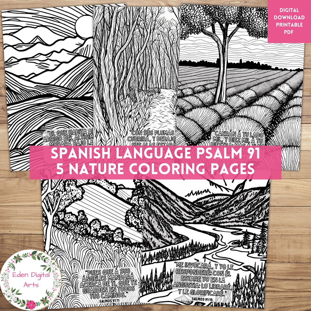 Spanish Psalm 91 Bible Verses Doodle Coloring Pages With Nature ...