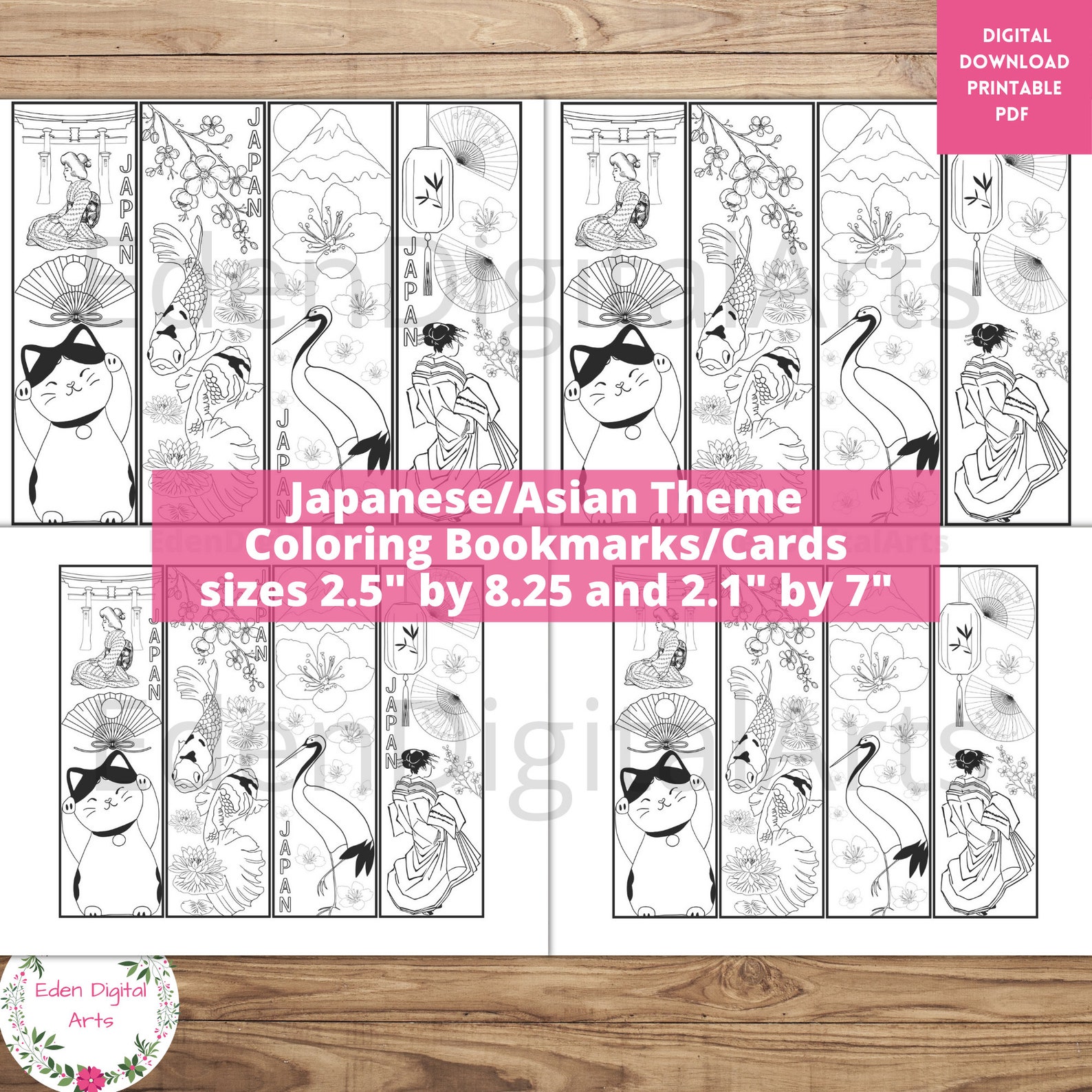 Asian Japanese Theme Coloring Bookmarks AAPI Heritage DIY - Etsy