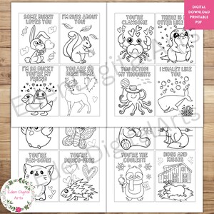Cute Animal Puns DIY Mini Coloring Valentines Cards for Kids, Random ...